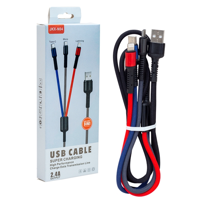 POWERMASTER JKX-44 USB TO MICRO USB TYPE-C LIGHTNING 3LÜ 2.4 AMPER ŞARJ ...