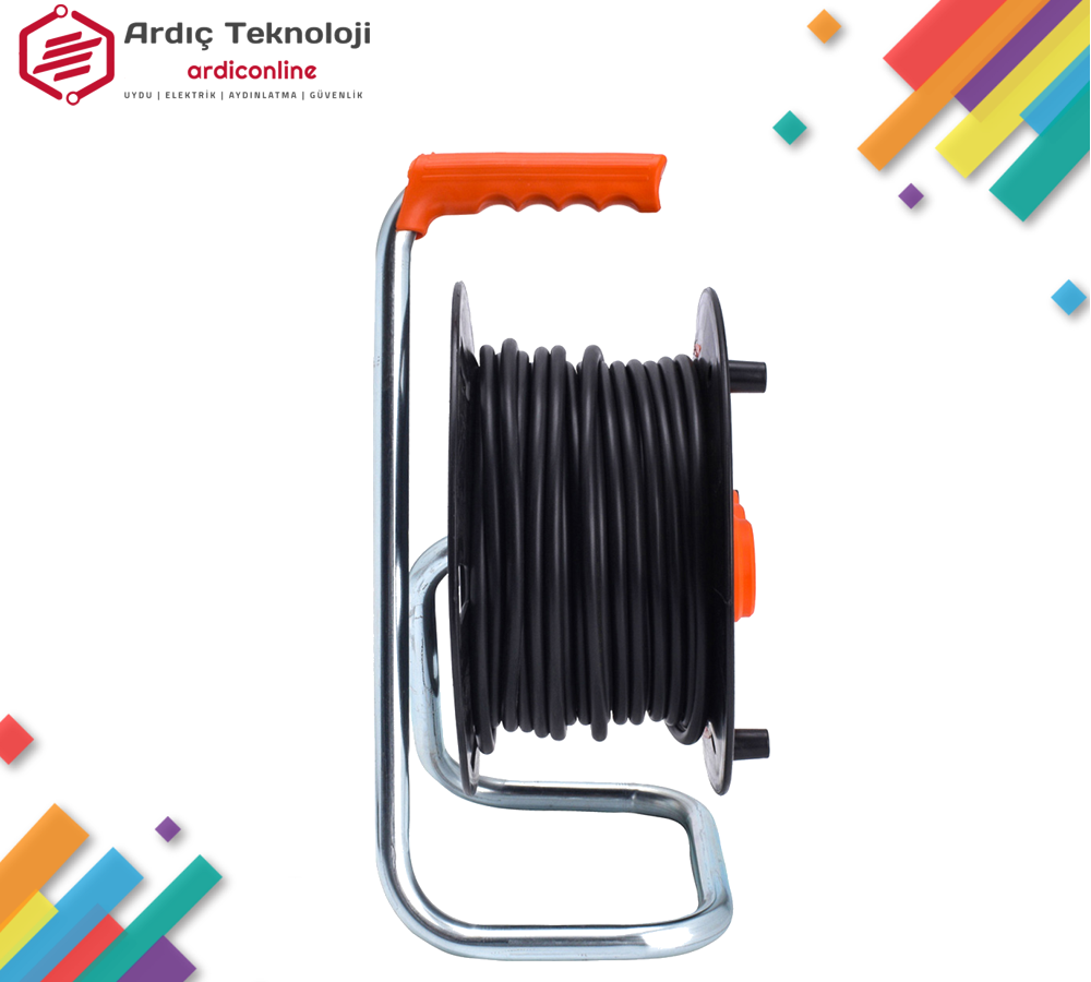 Bylion 40 Metre 3x2,5 Kablolu Seyyar Makaralı Işıklı 4'lü Uzatma Kablosu